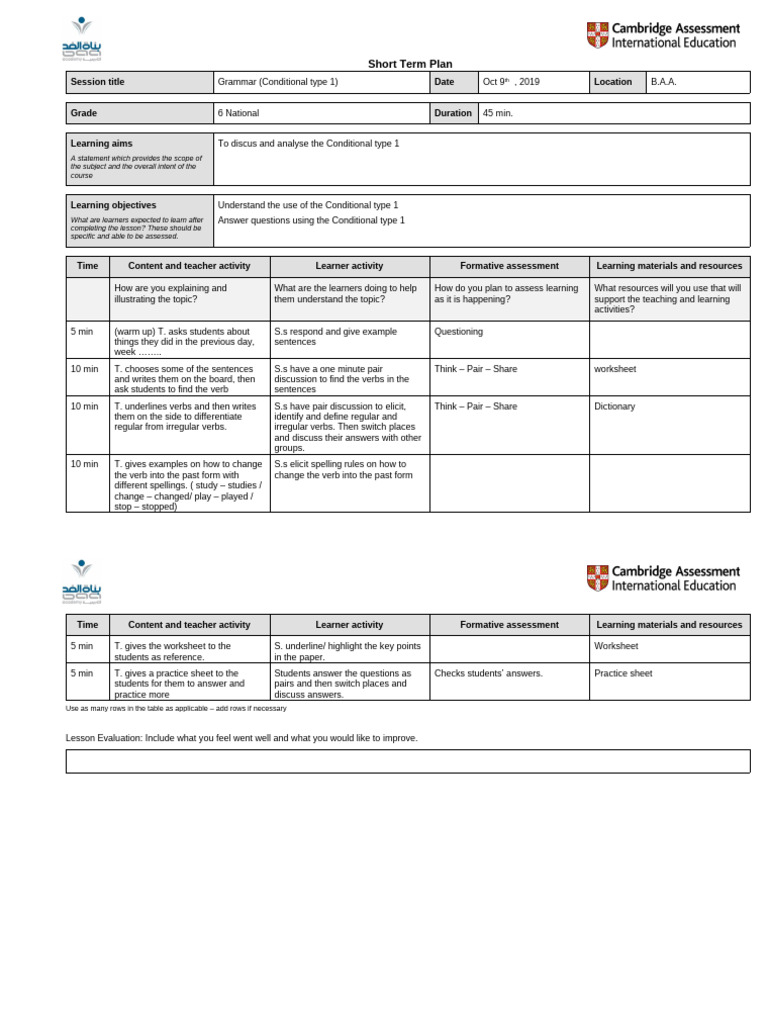 STP Grammar Conditional Type 1 | PDF | Learning | Cognition