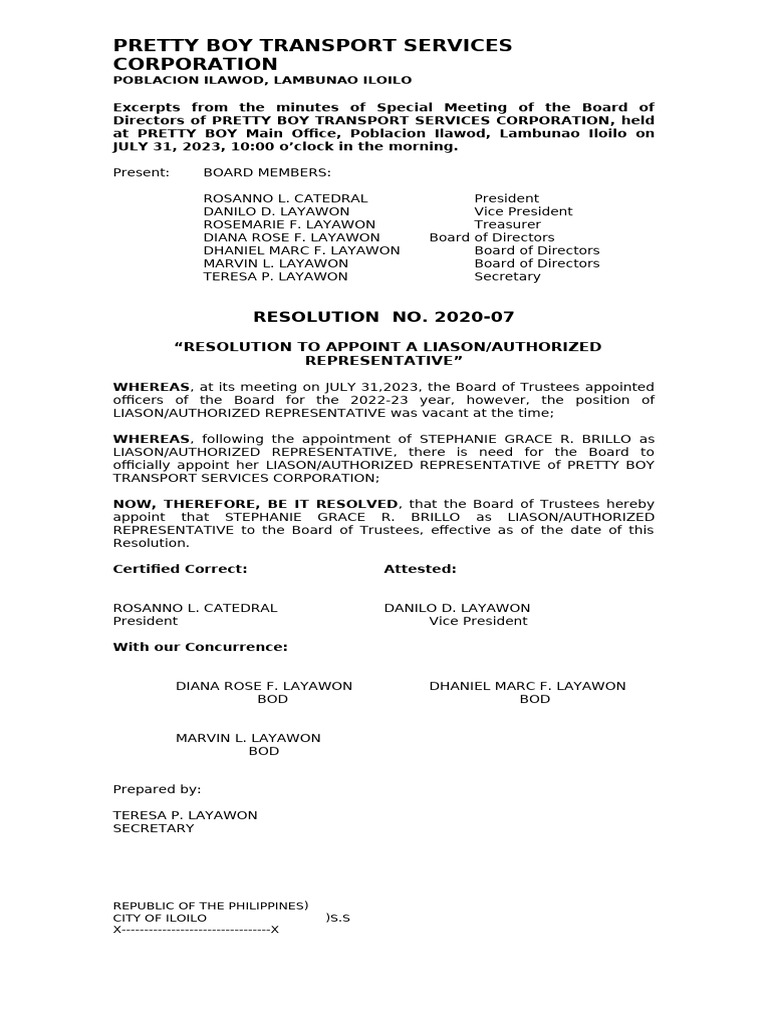 BOARD RESOLUTION Appointing Secretary | PDF