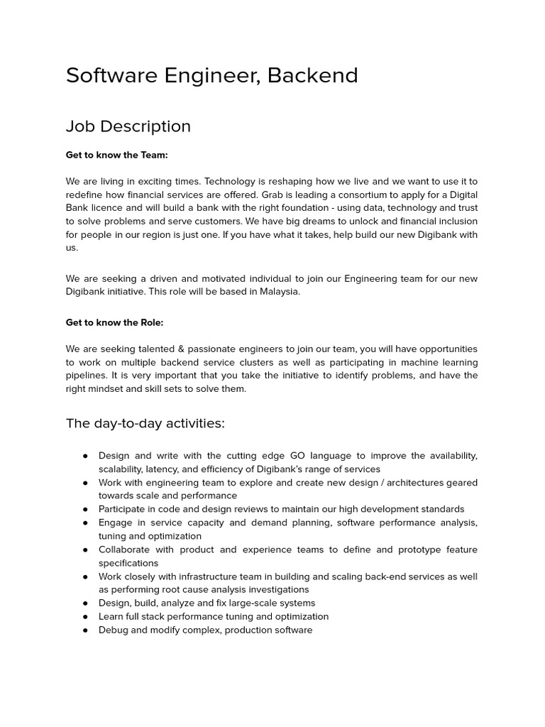 Software Engineer, Backend | PDF | Computer Science | Information Technology