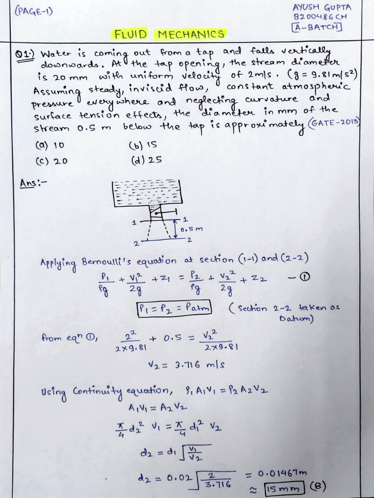 Fluid Assignment GATE Ayush | PDF | Fluid Mechanics | Mechanics