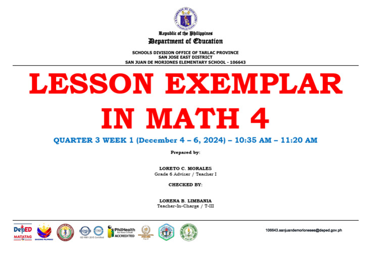 LESSON EXEMPLAR MATH4 | PDF