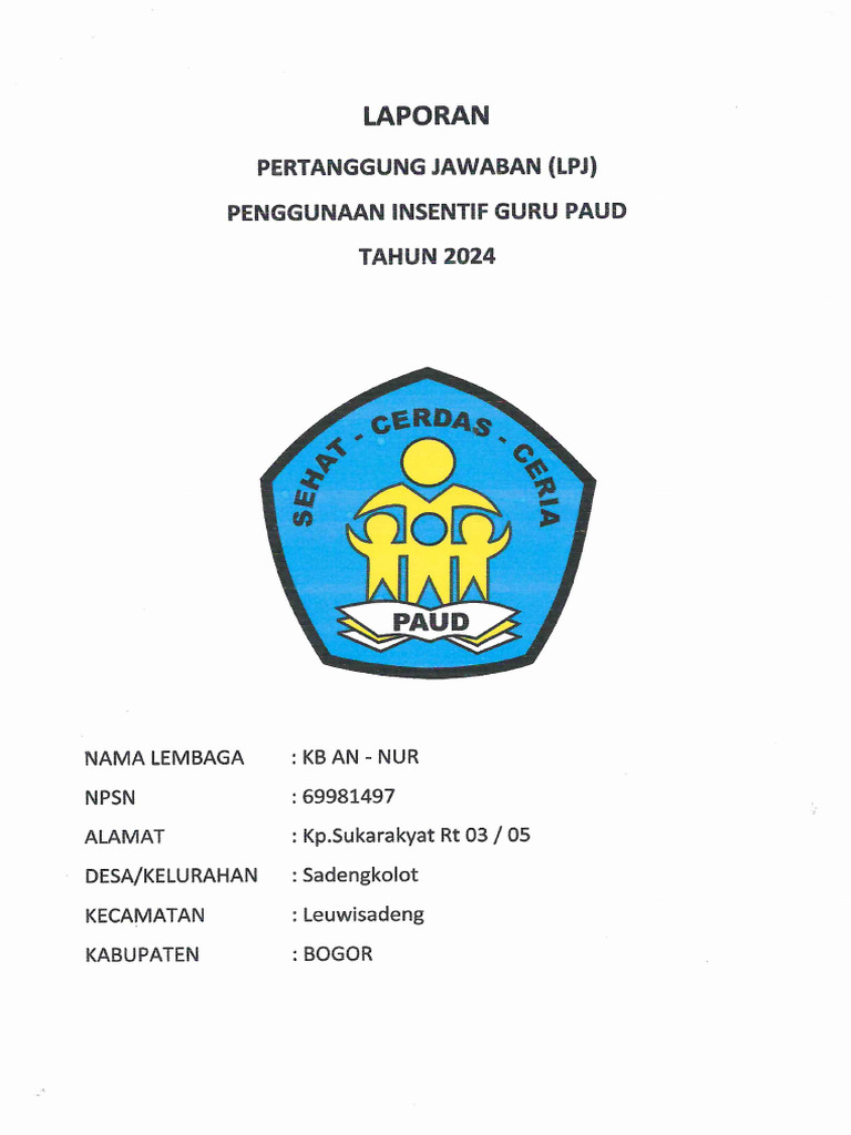 LPJ Insentif PAUD AN - NUR 2024 | PDF
