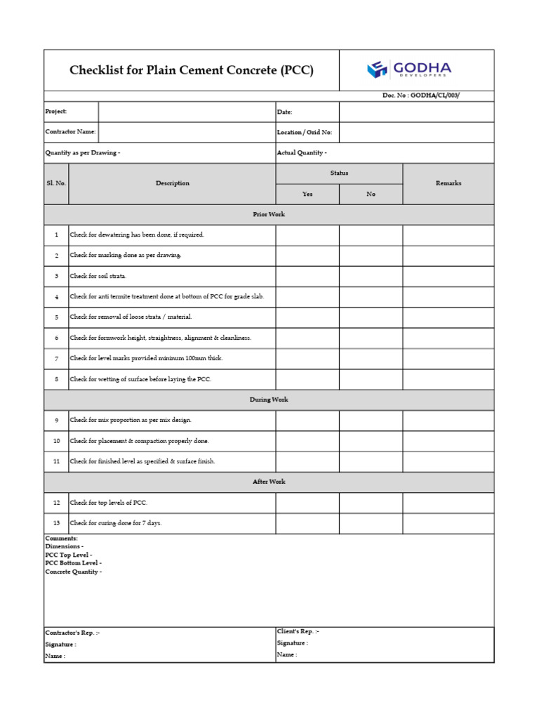 GODHA - CL - 003 - Plain Cement Concrete (PCC) | PDF