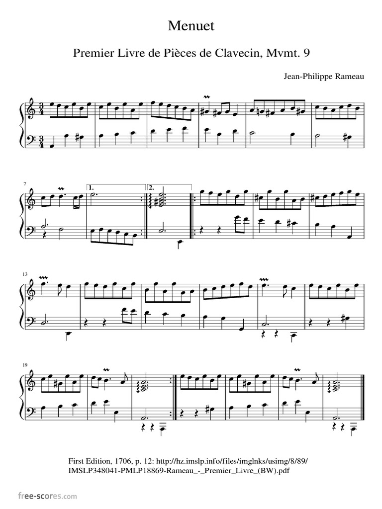 J.P.rameau Minuet in A Minor | PDF | Harpsichord | Baroque