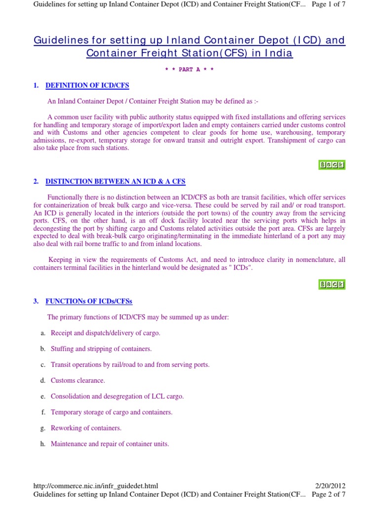 Guidelines For Setting Up Inland Container Depot (ICD) and Container ...