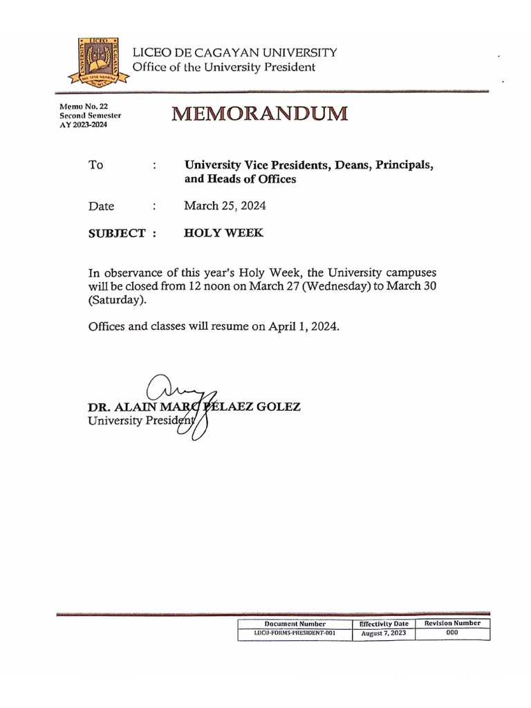 Memorandum From The University President | PDF