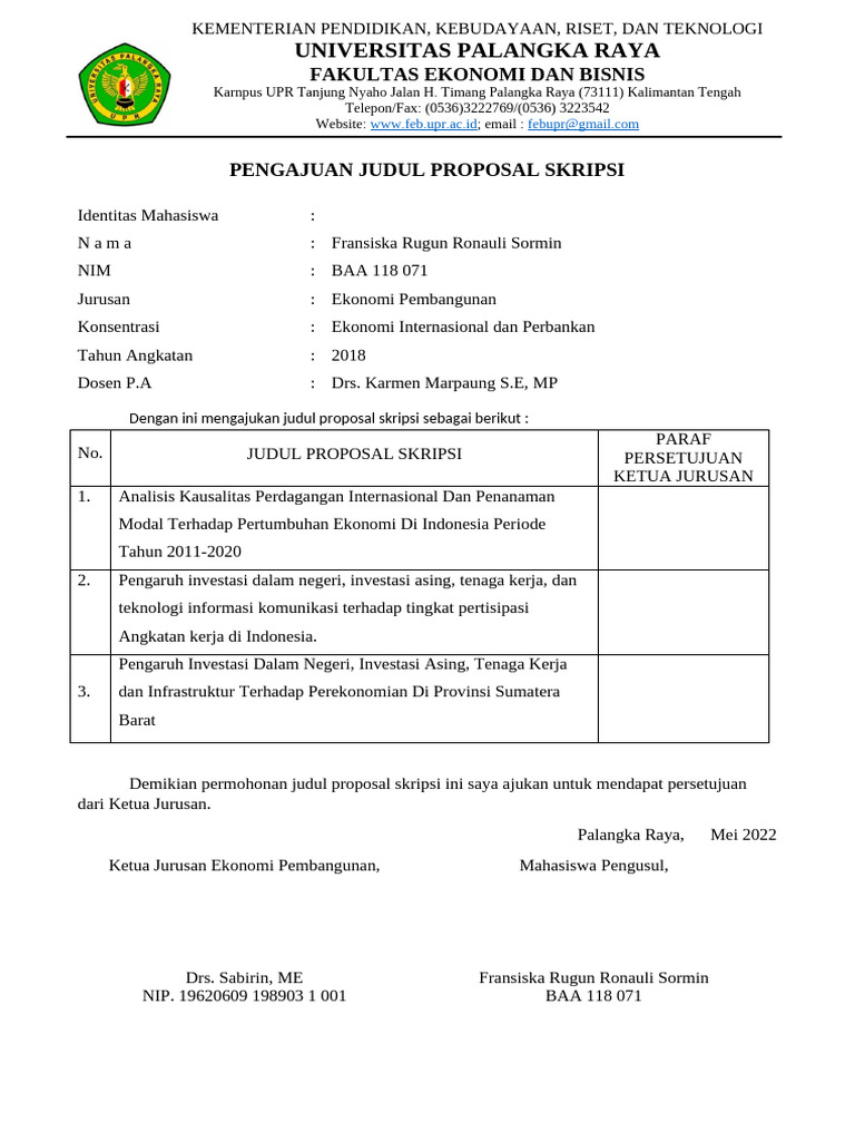 Contoh Isian Blanko Ajuan Judul | PDF