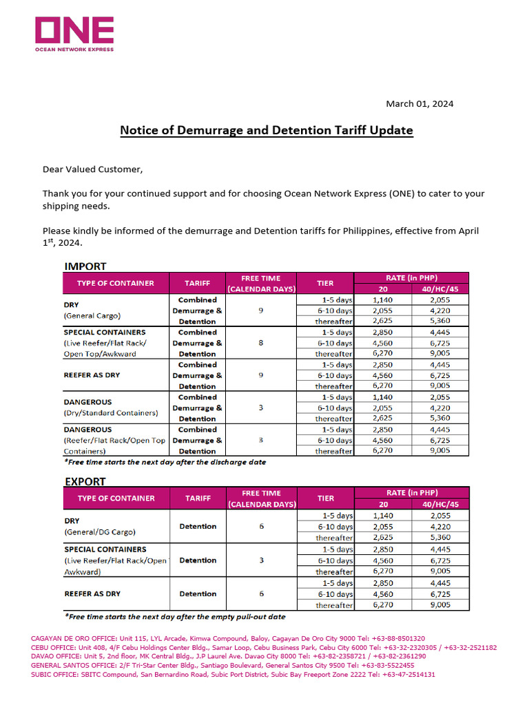 Demurrage and Detention Update Notice | PDF | Freight Transport ...