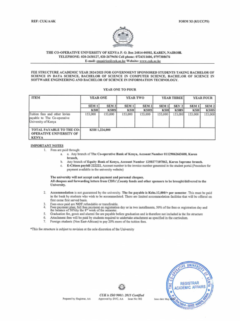 Kuccps Degree SCM Fee Structure 1 | PDF