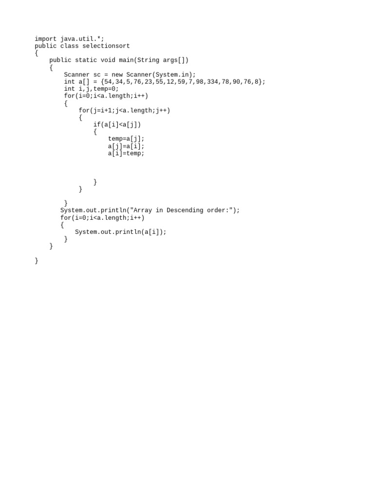 Java Selection Sort Example | PDF