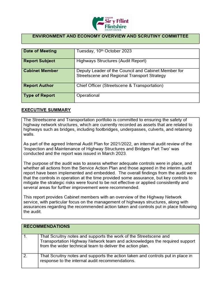 Highways Structures Audit Report Overview | PDF | Internal Audit | Audit