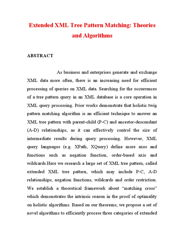 Extended XML Tree Pattern Matching Theories and Algorithms | PDF