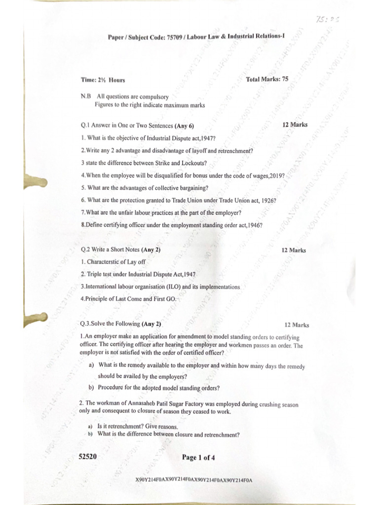 Labour Law Exam Questions & Answers | PDF | Labour Law | Employment