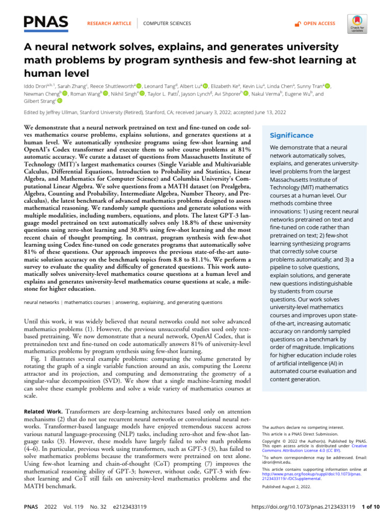 A Neural Network Solves, Explains, and Generates University Math ...