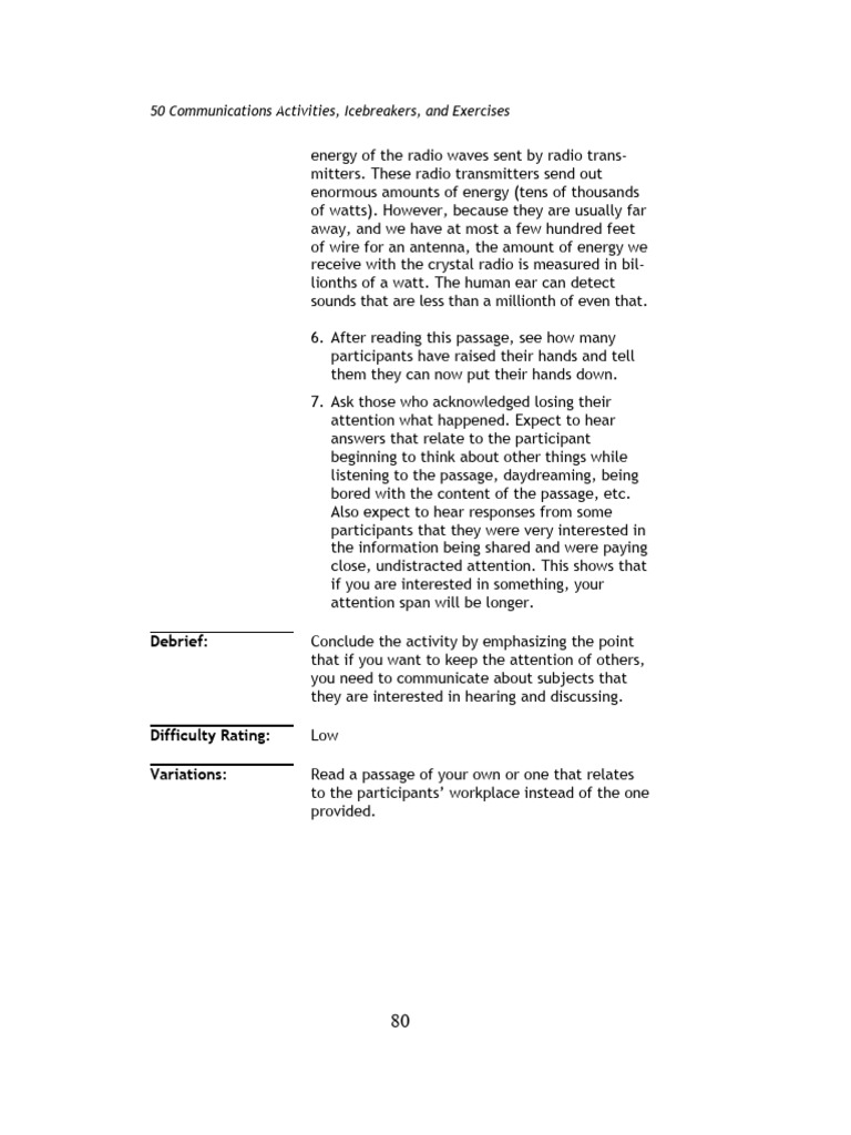 50 Communications Activities, Icebreakers, and Exercises (PDFDrive) Extract | PDF