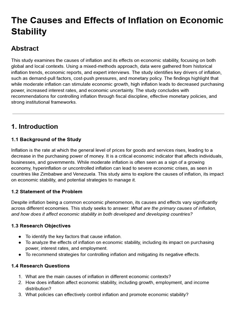 The Causes and Effects of Inflation On Economic Stability | PDF ...