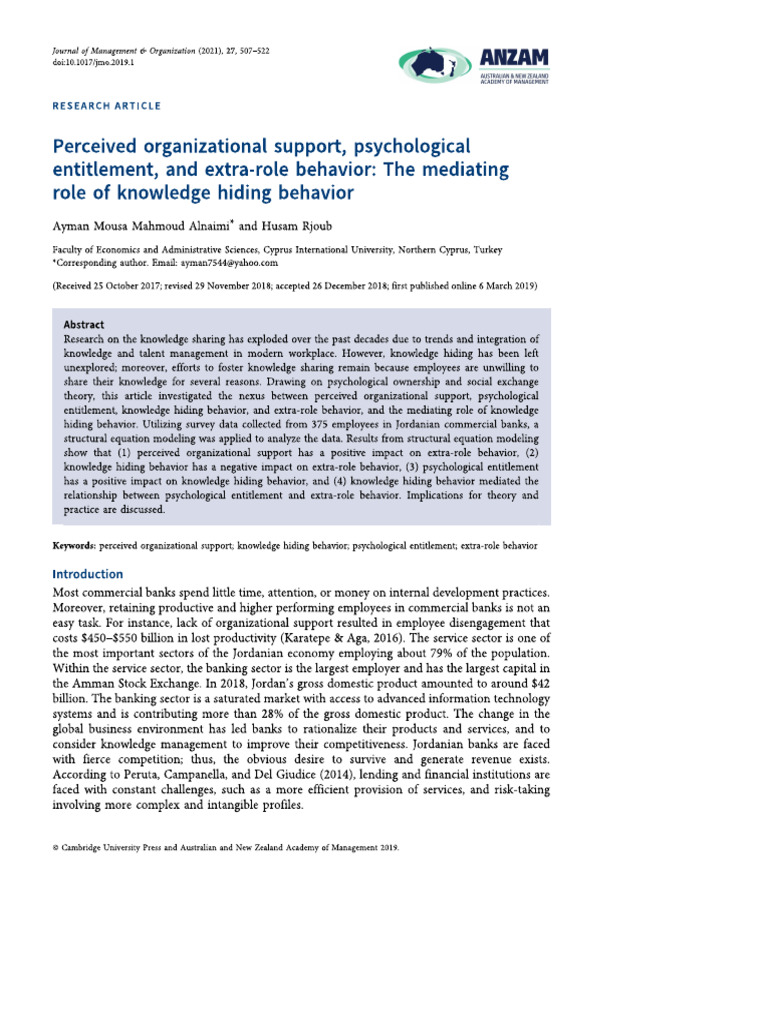 Perceived organizational support, psychological entitlement, and extra ...