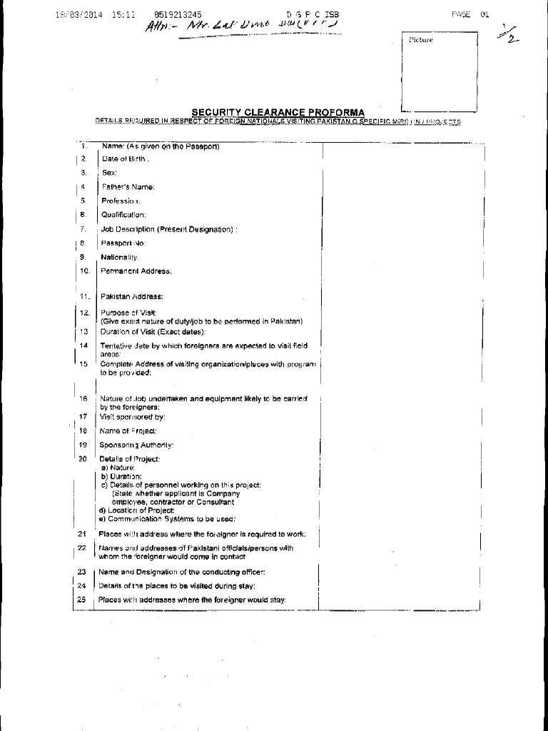 Security Clearance Performa | PDF