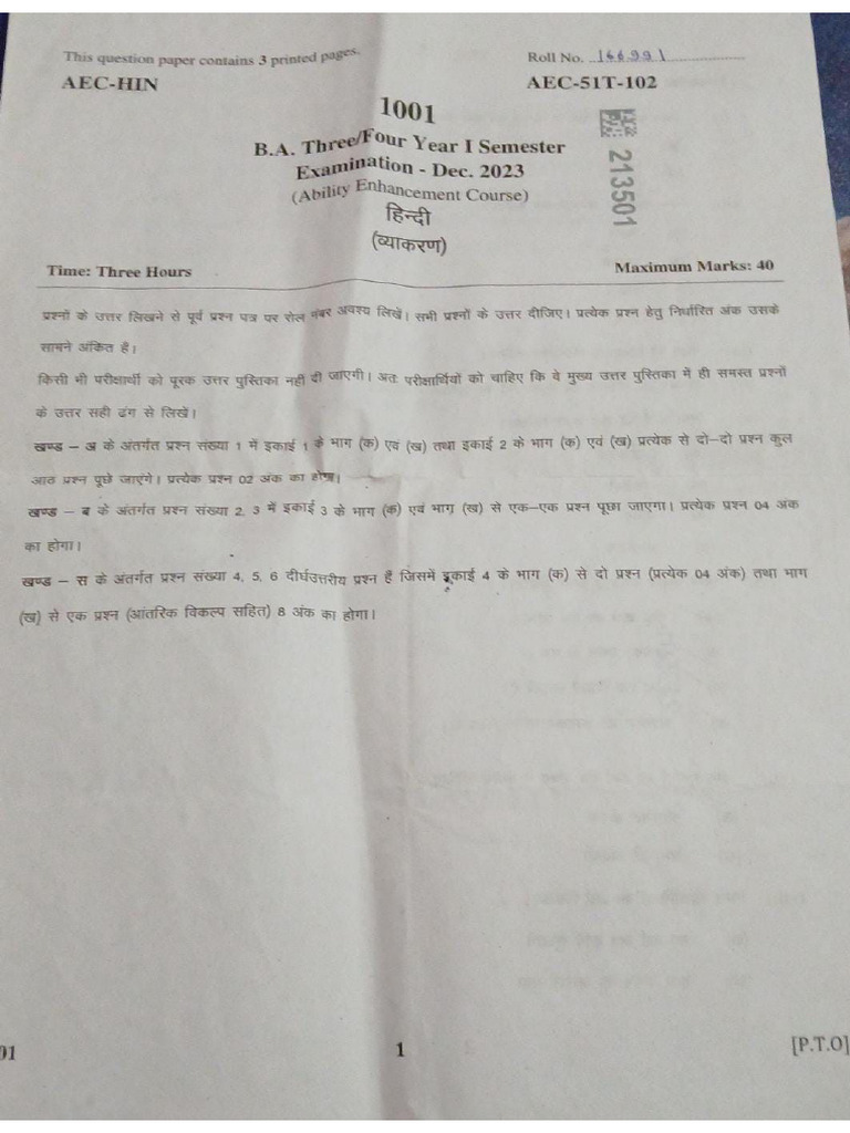 Last Year Paper | PDF