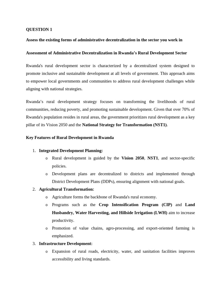 Assessment of Administrative Decentralization in Rwanda's Rural Development Sector | PDF | Rural ...
