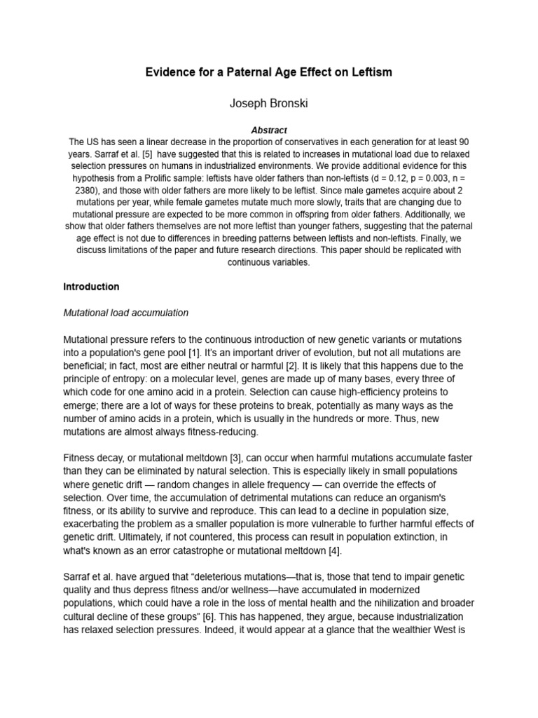 Paternal Age Effect on Leftism | PDF | Mutation | Natural Selection