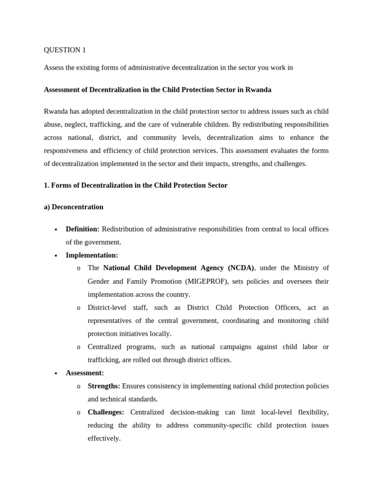 Assessment of Decentralization in The Child Protection Sector in Rwanda | PDF | Child Protection ...