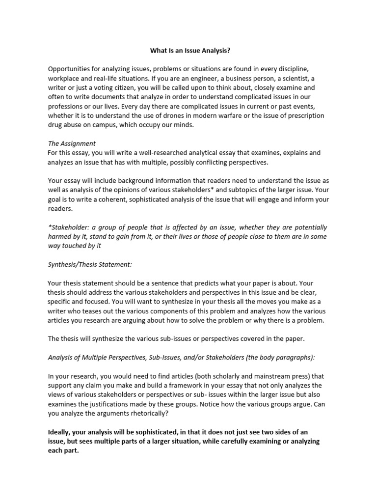 Specifications For Issue Analysis Essay | PDF | Essays | Thesis