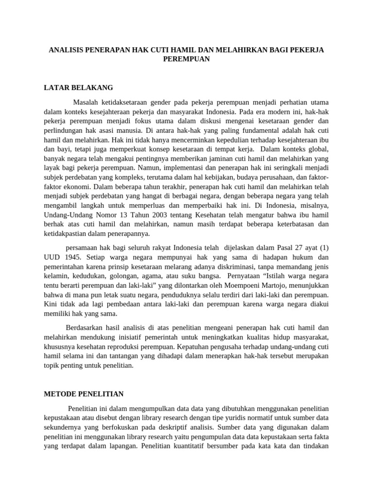 Analisis Hak Cuti Hamil Dan Melahirkan Bagi Pekerja Perempuan | PDF