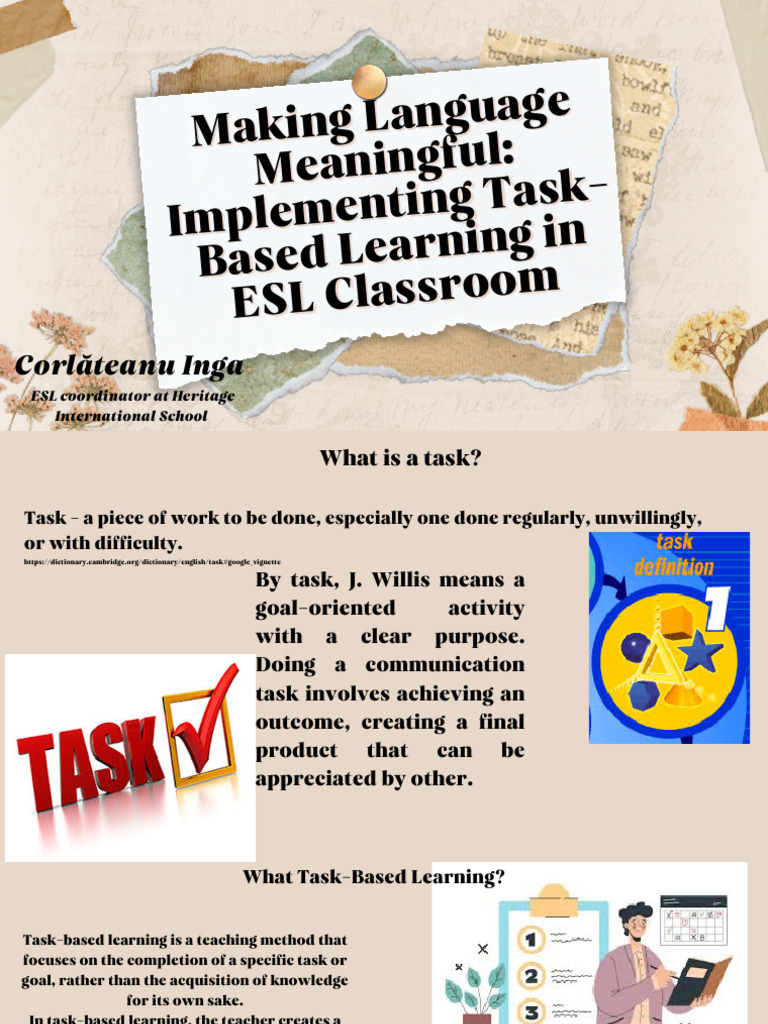 Making Language Meaningful Implementing Task-Based Learning in ESL Classrooms | PDF | English As ...