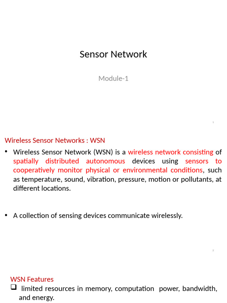 Module 1 Sensor Network | PDF | Wireless Sensor Network | Computer Network