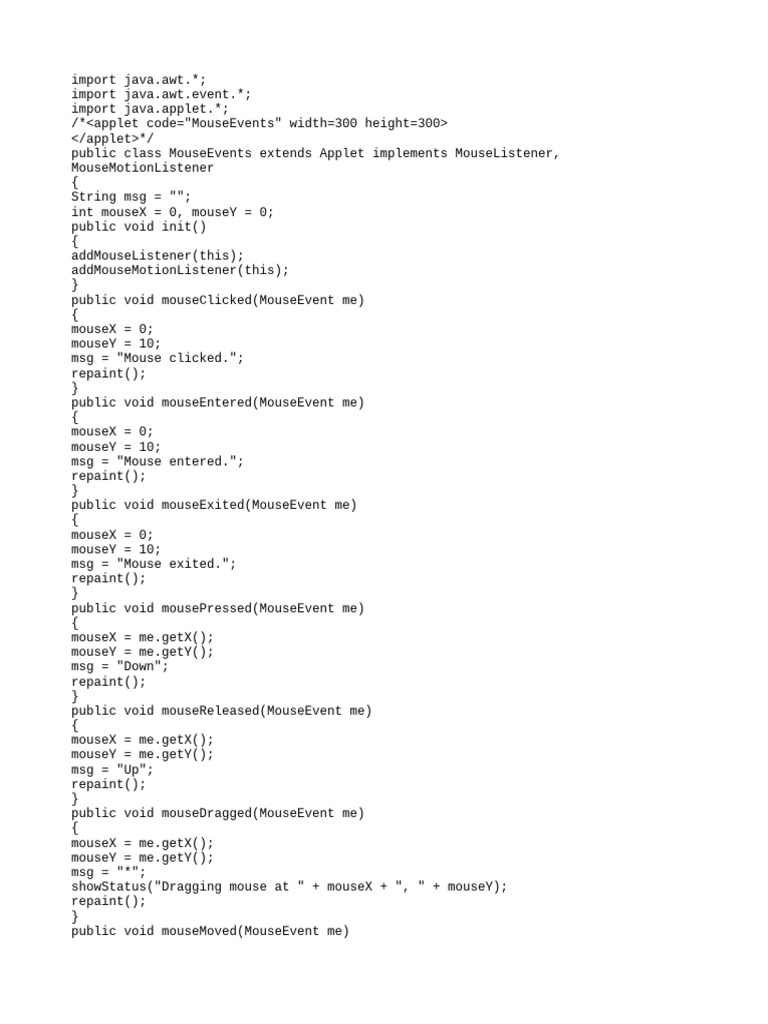 Java Applet Mouse Event Handling | PDF