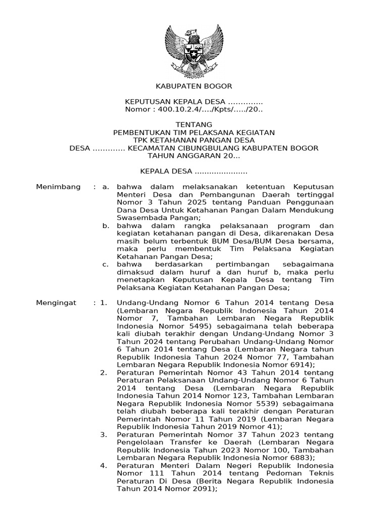 Format SK TPK Ketahanan Pangan 2025 | PDF