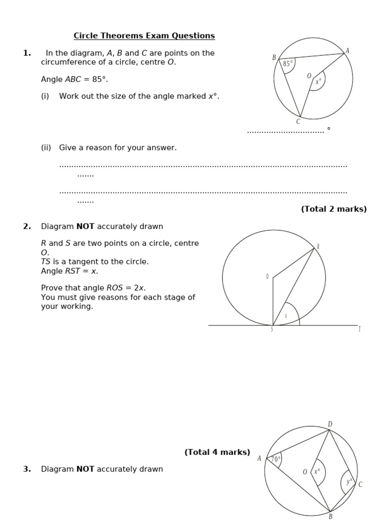 Circle Theorems Exam Questions Guide | PDF | Circle | Angle
