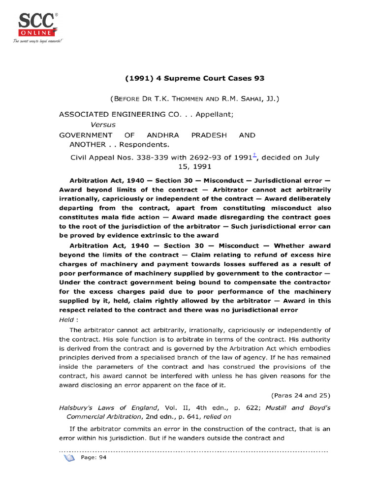 Associated Engineering Co. v. Govt. of A.P., (1991) 4 SCC 93 | PDF | Judiciaries | Government ...