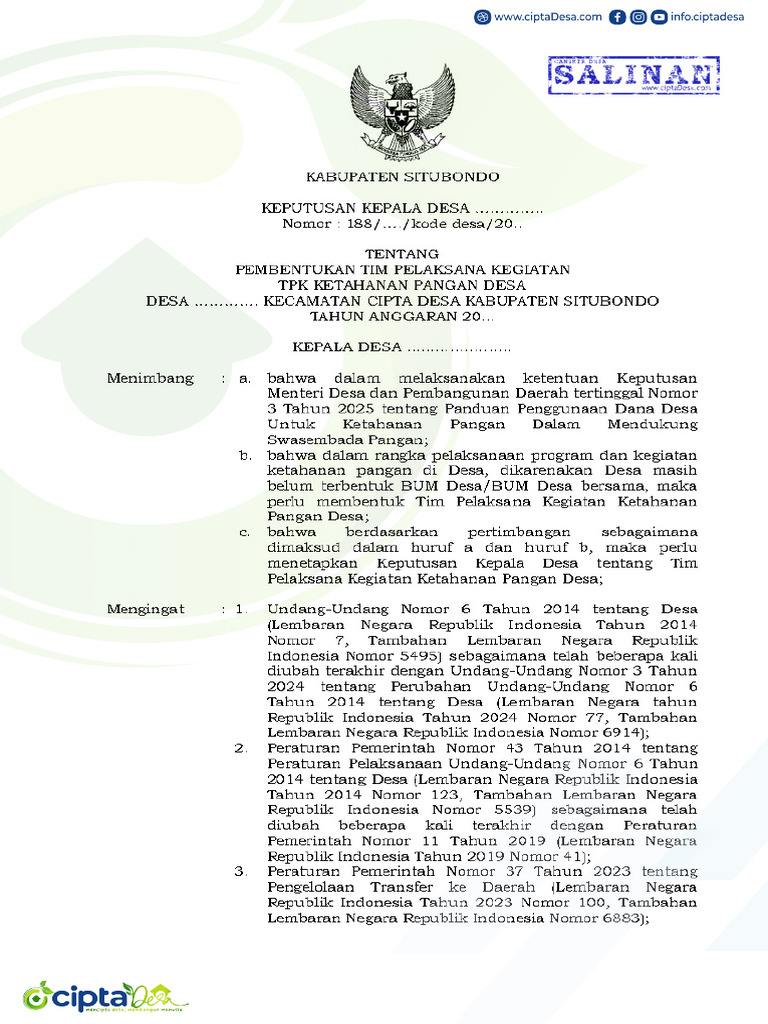 SK - TPK Ketahanan Pangan | PDF