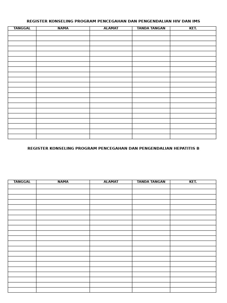 Register Konseling Program Pencegahan Dan Pengendalian Hiv Dan Ims | PDF