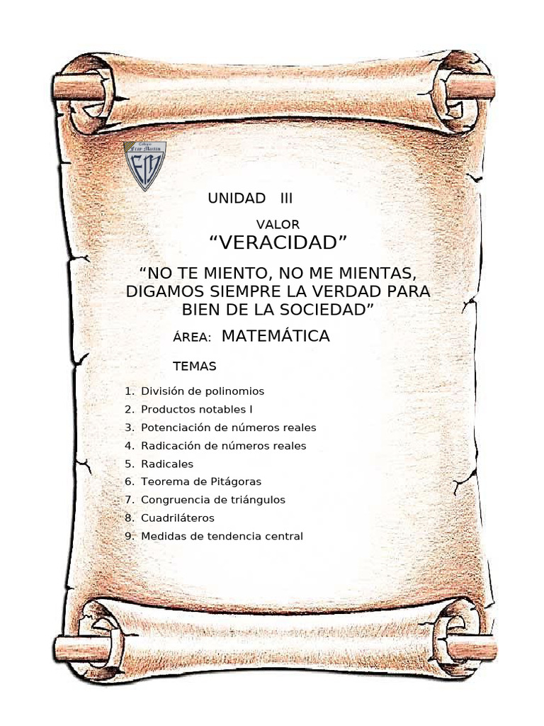 Caratula Unidad Iii 3ro | PDF
