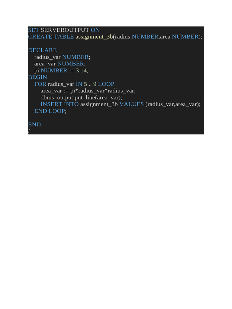 SQL Loop for Calculating Areas | PDF
