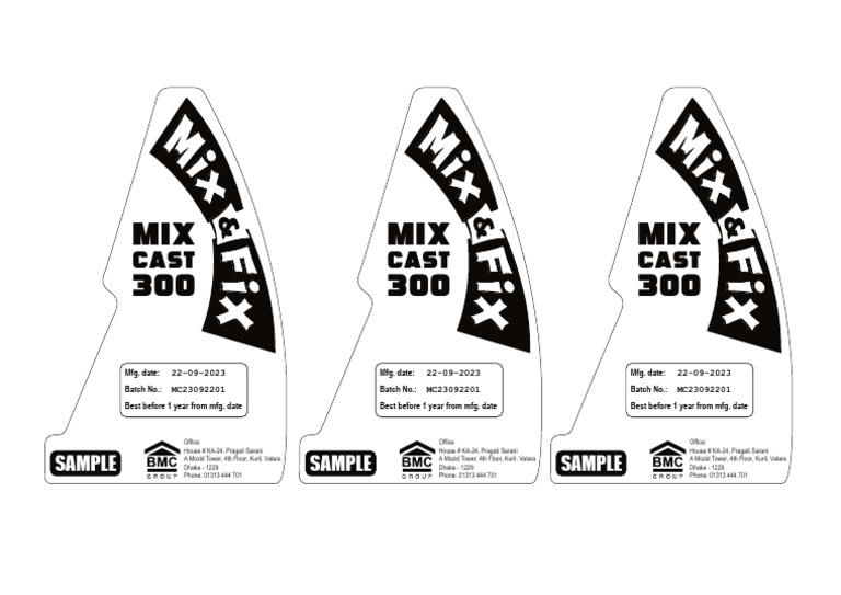 Mix&Fix Mix Cast 300 1 Liter Sample Label | PDF