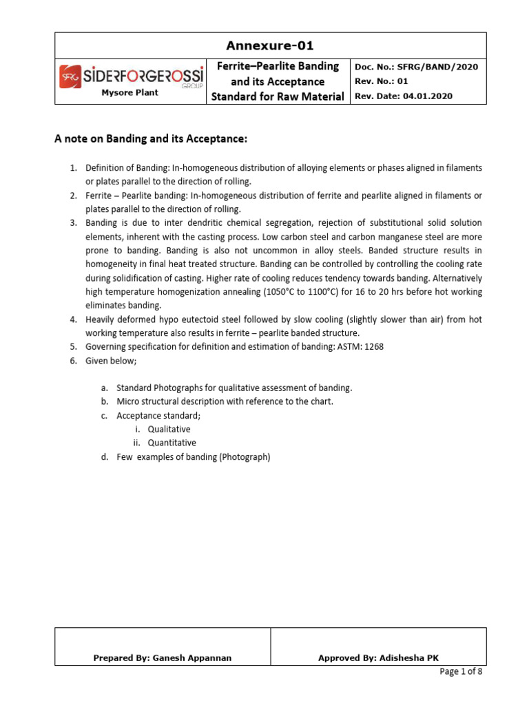 Annexure-01 - Banding Standards For Raw Materials | PDF | Steel | Heat Treating