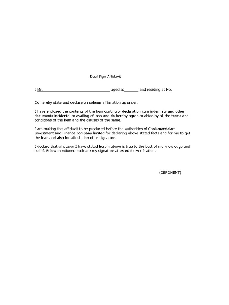 Dual Sign Affidavit for Loan Approval | PDF