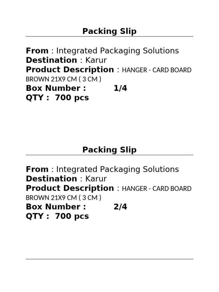 Packing Slip - Hanger - Card Board Brown 21x9 CM (3 CM) - Po 329 | PDF