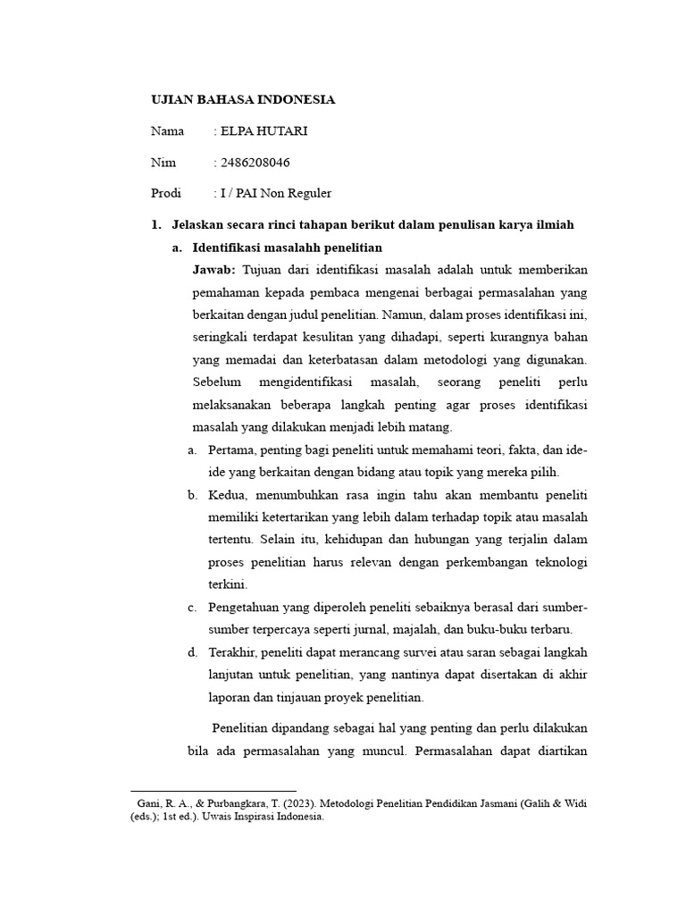 UJIAN BAHASA INDONESIA ELPA HUTARI | PDF
