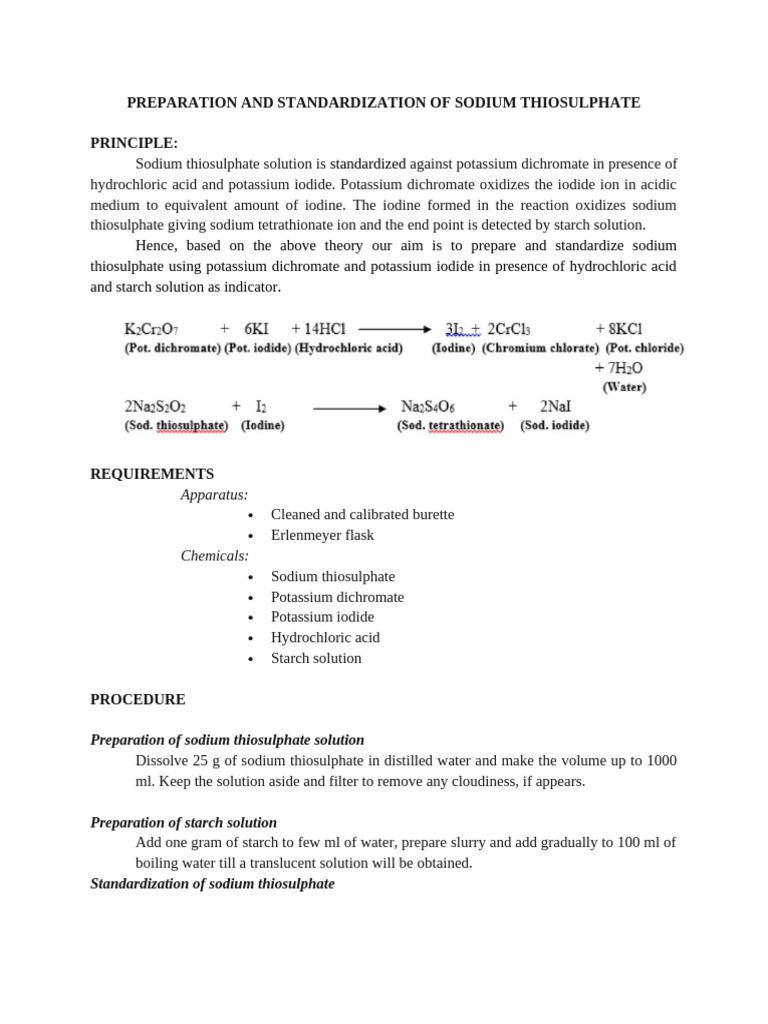 Standardization of Sodium Thiosulphate | PDF | Sodium | Chemical Compounds