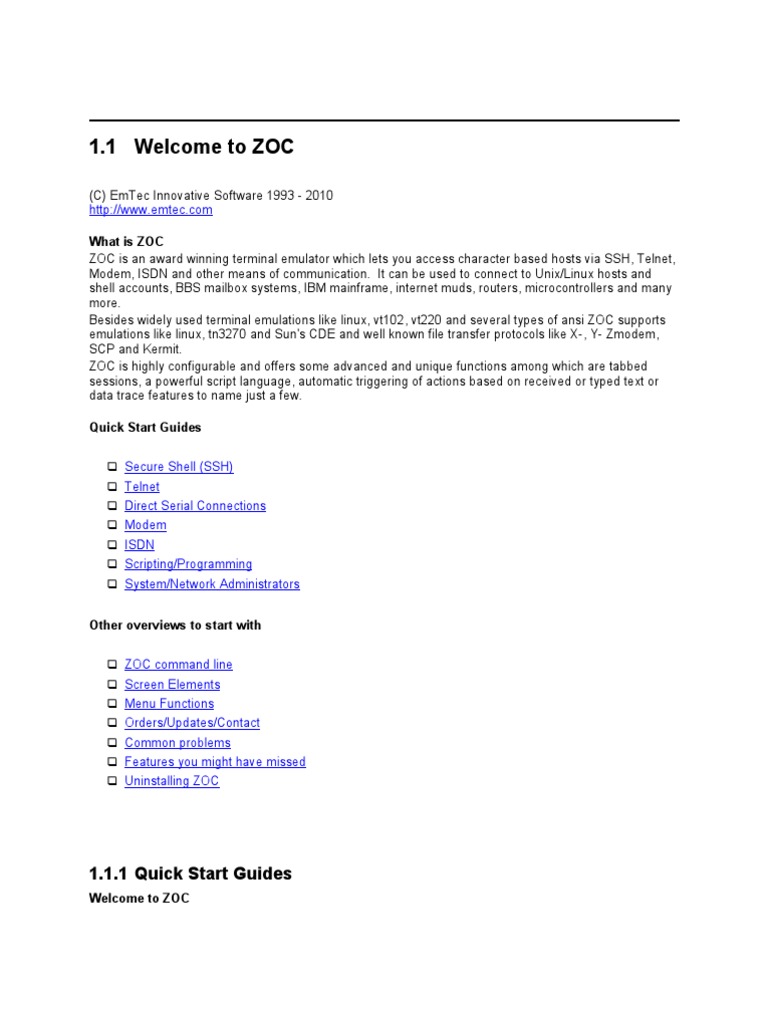 1.1 Welcome To ZOC | PDF | Secure Shell | Command Line Interface