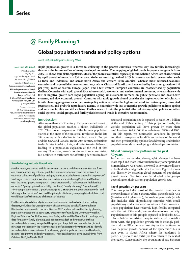 Global Population Trends and Policy Opti | PDF | Family Planning | Population Growth