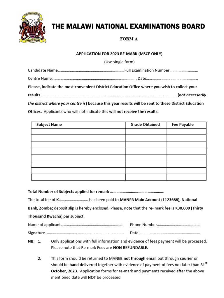 2023 Remark Form | PDF