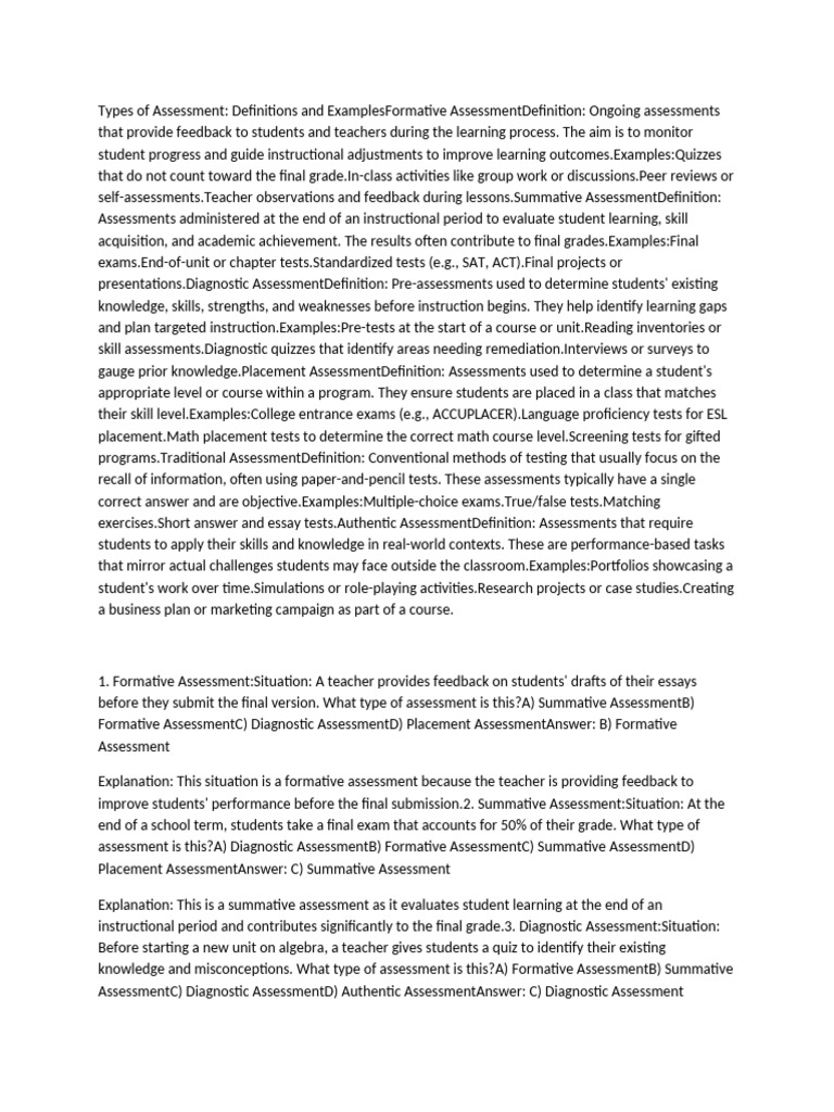 Types of Educational Assessments Explained | PDF | Educational ...