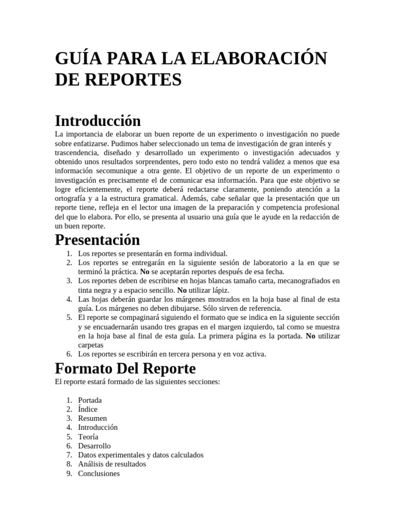 Guía para La Elaboración de Reporte | PDF | Teoría | Experimentar