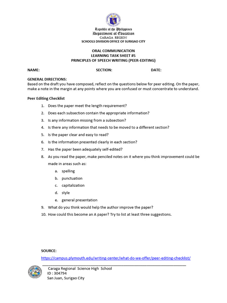 Speech Writing Peer Editing Guide | PDF